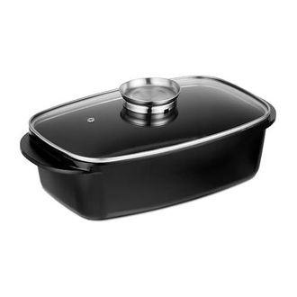 Relaxdays Plat &agrave; gratin avec Couvercle, cocotte 5 L, antiadh&eacute;sif, Bouton ar&ocirc;me, pour plaques &eacute;lectriques & au gaz, Noir