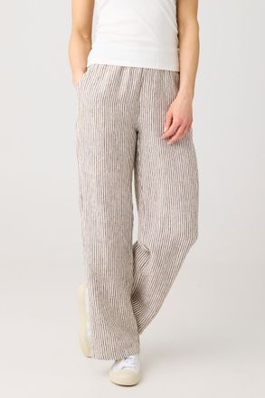 Knowledge Cotton Apparel Damen vegan Hose Posey Wide Leinen Dunkelbraun Gestreift