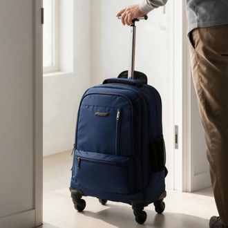 Infinity Leather 19 Laptop-Rollrucksack Blau, Premium-PU, 4 Rollen, Trolley-Rucksack