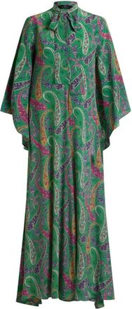 Etro Femme, Robes, Vert, Taille: 36 FR Longue robe en soie avec foulard en soie et motif cachemire floral