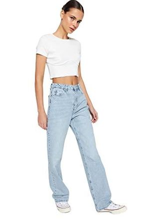 Trendyol Herren Hoher Bund Weites Bein der 90er Jeans, Blue, 40 aux Femmes