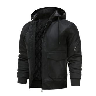 Generic Veste En Cuir &Agrave; Capuche Pour Hommes Manteau De Moto R&eacute;tro Coupe-Vent Chaud V&ecirc;tements Dext&eacute;rieur D&eacute;contract&eacute;s Pour Motard Vestes Dhiver En PU