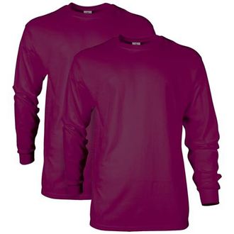 Gildan Lot de 2 t-Shirts &agrave; Manches Longues en Coton pour Homme, Bordeaux (Lot de 2), XL
