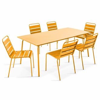 Oviala Ensemble table de jardin et 6 chaises en m&eacute;tal jaune - Palavas
