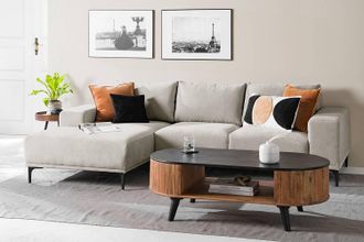 Mørteens home24 Ecksofa Braun/Sand Microfaser Hoku 244 x 78 x 150cm Longchair davorstehend links Modern