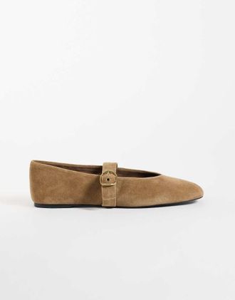 Mango flacher Lederschuh in Sand-Neutral