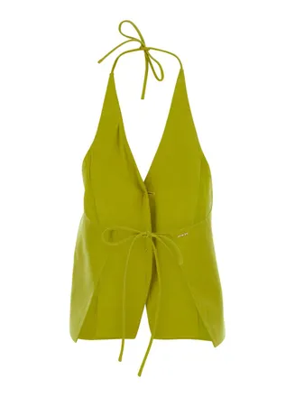 Twinset Womens Vest V-Neck Yellow Linen Blend Lyocell Blazers Jacket