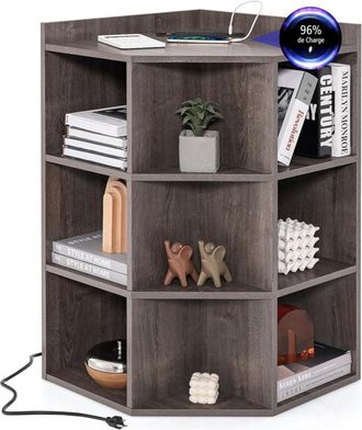 Costway Étagère dAngle 3 Niveaux Bibliothèque Ouverte 4 Niveaux avec Station de Charge, Port USB & Type-C, 2 Prises, 9 Compartiments, pour Salon, Blanc