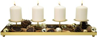 My Home Kerzenständer für 4 Kerzen, Gold, Dekoteller, Kerzenhalter, Dekotablett, Adventskranz, Kerzentablett, Metallkerzenhalter