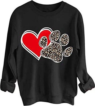 Generic Sweat-shirt &agrave; manches longues et col rond imprim&eacute; coeur pour femme 2026, Noir, XL