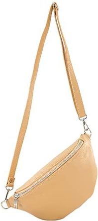 modamoda.de T211 Sac banane en cuir pour femme, sac de poitrine, sac banane fabriqué à la main en Italie, beige, s