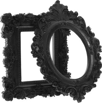 Cabilock 2 St&uuml;ck Kleiner Vintage Bilderrahmen aus Schwarzem Kunstharz Oval Rechteckig Retro Fotorahmen f&uuml;r Tisch und Wanddekoration Europ&auml;ischer Stil f&uuml;r Zuhau