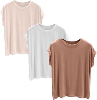 Generic 2 Pack Femme Tee Shirt Coton Casual Blanc Tshirt Haut &Agrave; Manche Courte D&eacute;t&eacute; L&acirc;che Basique T-Shirt Sport Imprim&eacute; &Agrave; Col Rond Tops Tunique Manche Courte D