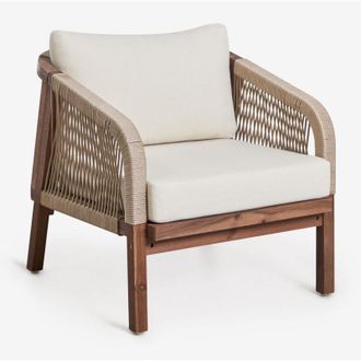 Sklum Sessel aus Akazienholz Dubai Gardenia Wei&szlig; Akazienbraun dunkel