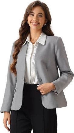 Allegra K Blazer Femme de Business Manches Mongues avec 1 Bouton Veste Blazer Classique sans Col Costume de Bureau Gris XL