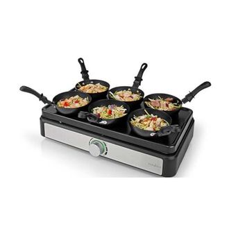 Nedis Kit wok de f&ecirc;te | barbecue | 6 personnes | spatule | param&egrave;tres de temp&eacute;rature | rev&ecirc;tement antiadh&eacute;sif | Rectangle, Schwarz Aluminium