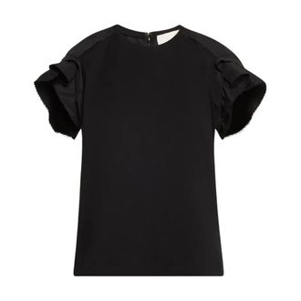 3.1 Phillip Lim Schwarzes Baumwoll-Plissee-T-Shirt - - Tops - Damen - Schwarzk - XS