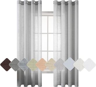 Miulee 2er Set Voile Vorhang Sheer Leinenvorhang mit Ösen Transparent Leinen Optik Gardine Ösenschal Wohnzimmer Fensterschal Lichtdurchlässig Dekoschal Schla