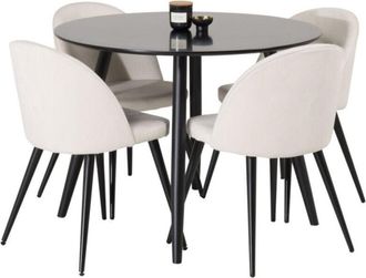 Paris Prix Ensemble Table à Manger & 4 Chaises Plaza I & Velvet 100cm Noir & Crème
