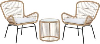 Beliani Gem&uuml;tliches Balkonset Rattan/Stahl 2 St&uuml;hle 1 Tisch hellgraue Auflagen Labico