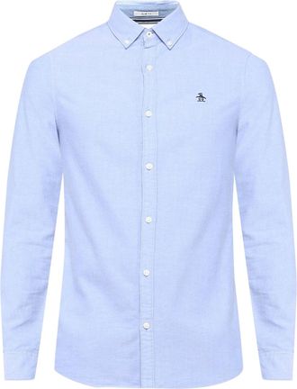 Original Penguin Herren-Langarmshirt Sticker Pete von EcoVero (Amparoblau)