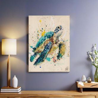 Generic Abstrakt Wandbilder Dekoration Aquarell Schildkr&ouml;te Bilder auf Leinwand Aufh&auml;ngefertig Kunstdruck Wanddeko Bild Canvas Modern Leinwandbild mit Rahmen 