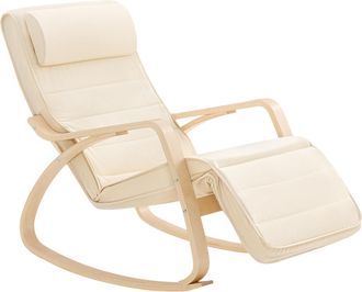 SoBuy Schaukelstuhl mit Polster, Schaukelsessel mit Kopfstütze und Verstellbarer Fußstütze, relaxsessel - Beige FST16-W