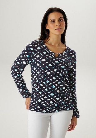 Aniston Langarmshirt mit Cut-out und dekorative Mosaik-Musterung - NEUE KOLLEKTION