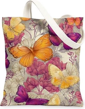 Generic Sac fourre-tout en toile motif papillon floral, motif insecte, r&eacute;utilisable, printemps vintage, l&eacute;ger, lavable, Multicolore, 13x15 Inch