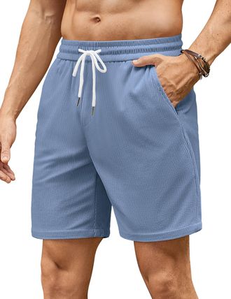 Coofandy Herren Shorts Sommer Freizeit Strick Baumwolle Regular Fit Kurze Hosen mit Taschen Blau 34