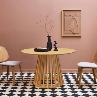 Sweeek Table &agrave; Manger Effet Bois ch&ecirc;ne Pieds Bois de Sapin 4 Places &Oslash;120cm