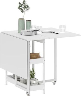 HOMCOM Esstisch Klappbar K&uuml;chentisch f&uuml;r 2-4 Personen mit 2 Offenen Ablagen, Esszimmertisch Klapptisch mit Rollen f&uuml;r Kleine R&auml;ume, Esszimmer, K&uuml;che 133,4 x 