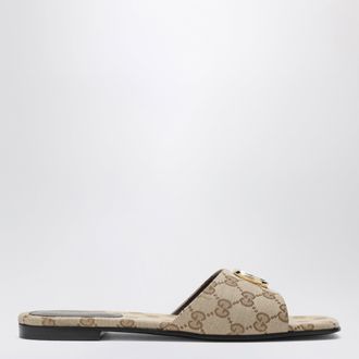 Gucci Double G Slides aus GG-Canvas in Beige Sand