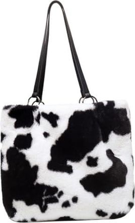 UPKOCH Sac &agrave; Main Bandouli&egrave;re Femme Capacit&eacute; Spacieuse Peluche Motif Vache Blanc Sac de Rangement Pratique pour Quotidien Shopping et Soir&eacute;es
