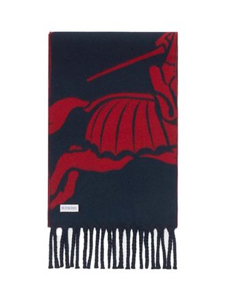 Burberry Reversible Equestrian Motif Wool Scarf - Red