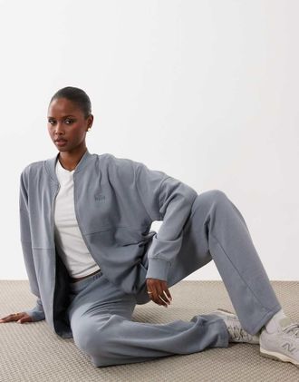 KAIIA Pantalon de jogging large densemble en maille interlock de qualit&eacute; sup&eacute;rieure riche en coton &agrave; d&eacute;tails pliss&eacute;s - Gris