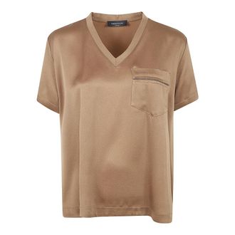 Fabiana Filippi V-Ausschnitt Kurzarm-Top - - Tops - Damen - Braun - 2XS