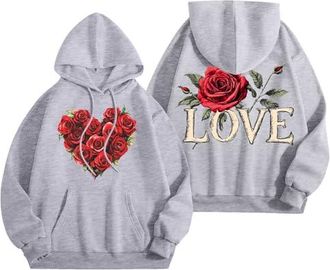 Generic Sweat &agrave; capuche &agrave; manches longues pour la Saint-Valentin 2026 pour femme (2), gris, XXL