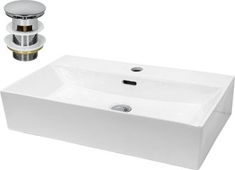 ECD Germany Waschbecken Waschtisch 515x360x130 mm aus Keramik Wei&szlig; inkl. Ablaufgarnitur f&uuml;r Waschbecken mit &Uuml;berlauf Aufsatzbecken Aufsatzwaschbecken Aufsatzwasch
