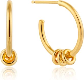 Ania Haie Damen Ohrring MODERN MINIMALISM Hoops aus 925 Sterling Silber 14k vergoldet, besetzt mit drei vergoldeten Ringen, Gr&ouml;&szlig;e: 1,6cm, inkl. Geschenkverpacku