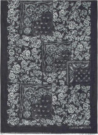 Emporio Armani Femme, Accessoires, Bleu, Taille: ONE Size &Eacute;tole en m&eacute;lange de lin avec imprim&eacute; bandana