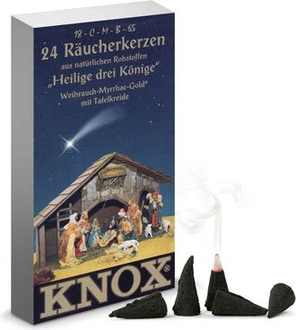 Rudolphs Schatzkiste Räucherkerzen Knox Heilige DREI Könige (24) inkl. Glimmschale und Kreide BxHxT 6,5x12x2cm NEU Räucherkegel Duftkerzen