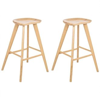 Beliani Ensemble de 2 Tabourets de Bar en Bois dH&eacute;v&eacute;a Style R&eacute;tro Cuisine Salle &agrave; Manger Marron Clair Cando
