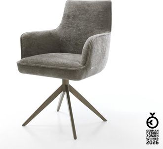 DELIFE Drehstuhl Heira-Flex mit Armlehnen Boucl&eacute; Soft Schlamm Kreuzgestell breit Effektfinish Titan 360&deg; drehbar Wippfunktion Taschenfederkern, Esszimmerst&uuml;h