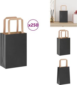 vidaXL Papiertragetaschen 250 Stk. mit Henkeln Schwarz 15x8x21 cm - Papiertragetasche - Papiertragetaschen - Papiert&uuml;te - Kraftpapiert&uuml;te