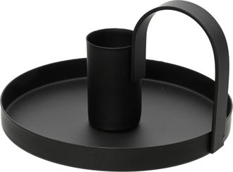 Kaemingk Kerzenhalter mit Henkel 10x6cm Metall 1 Stück - moderner Kerzenhalter für Stabkerzen - Stabkerzenhalter Stabkerzenständer - Schwarz