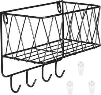 Garneck Wandregal Aus Metall Mit Haken Dekoratives Schlüsselhalter Lagerregal Für Haushalt Stabiles Wandregal in Schwarz Für Flur Küche Bad