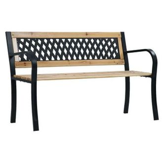 Les Tendances Banc de jardin bois massif clair et m&eacute;tal noir Delta 120cm