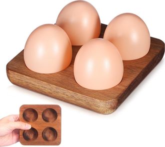 BESTOYARD Akazienholz Eierablage F&uuml;r 4 Eier Stabiler Eierhalter F&uuml;r K&uuml;che Und K&uuml;hlschrank Nachhaltiges Eiertablett Zur Sicherer Aufbewahrung Und Organisation