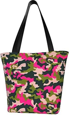 AOOEDM Rose vert camouflage sac fourre-tout r&eacute;utilisable femmes sac &agrave; main d&eacute;contract&eacute; sacs &agrave; bandouli&egrave;re pour faire les courses &eacute;picerie voyage &agrave; lext&eacute;rieur